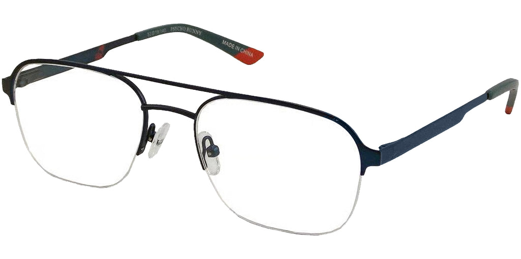 Psycho Bunny Matte Blue Semi-Rimless Navigator Eyeglasses – Eyedictive