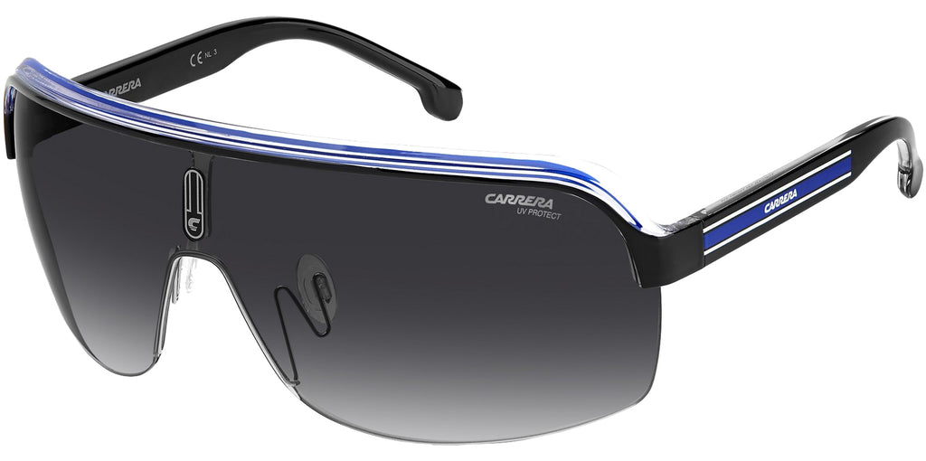 Carrera Black Crystal/Black White Blue Half-Rim Shield w/ Gradient Len ...