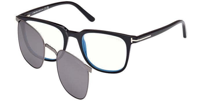 Tom Ford Shiny Black Blue Block Eyeglasses w/ Polarized Clip-On ...